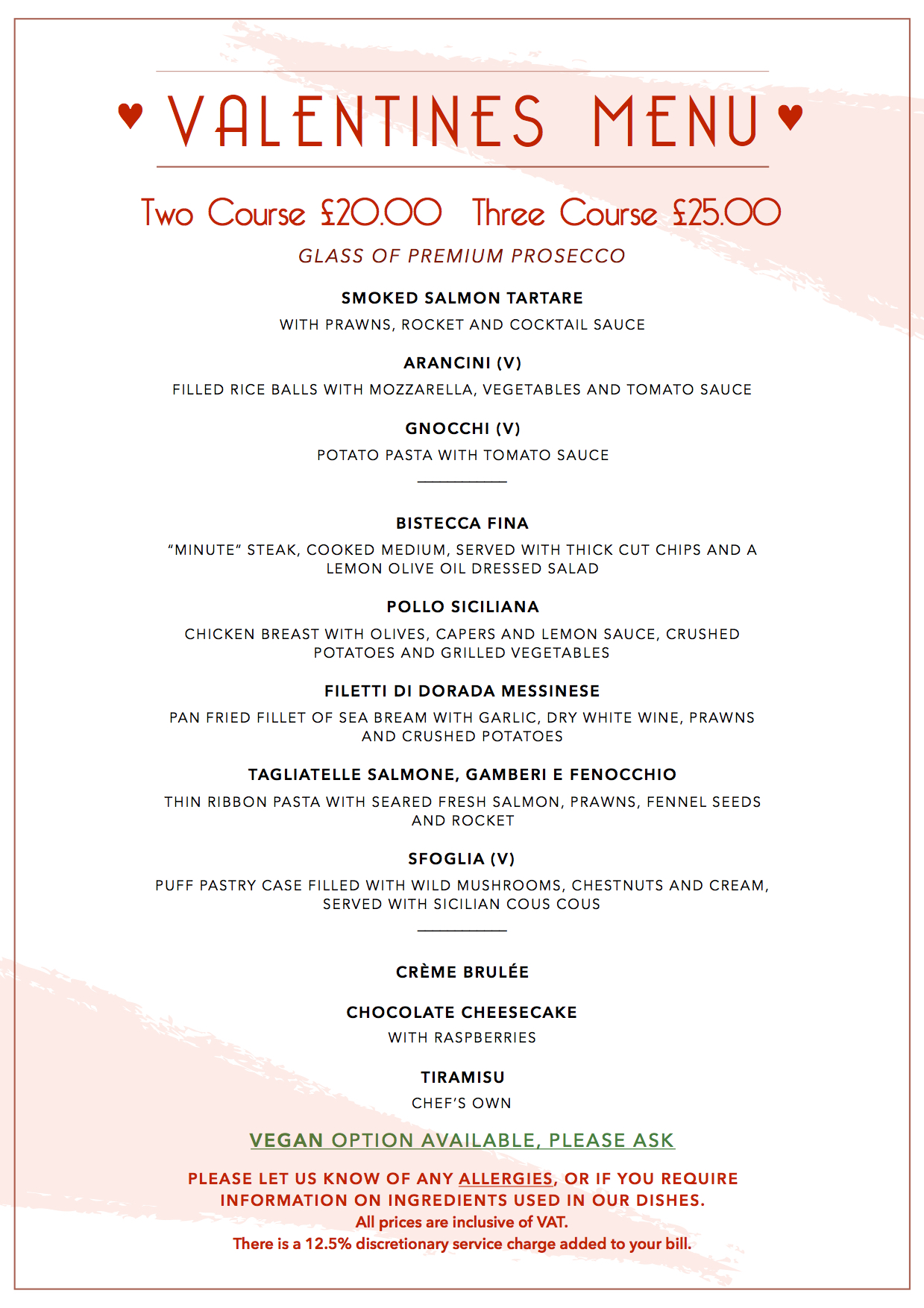 Valentines Menu 19 | Sicily Italian Restaurant London