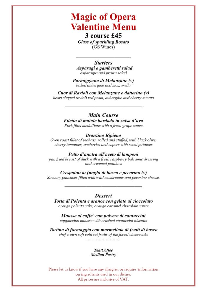 Valentines Menu 2020 | Sicily Italian Restaurant London